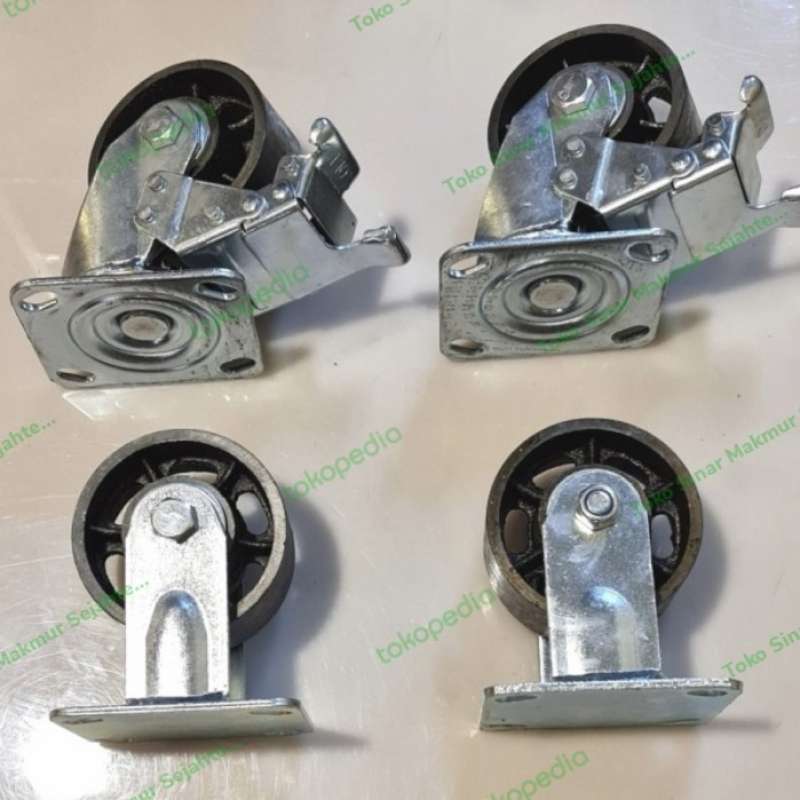 Promo Roda besi 4 heavyduty rem putar mati Diskon 23% di Seller Moskov ...