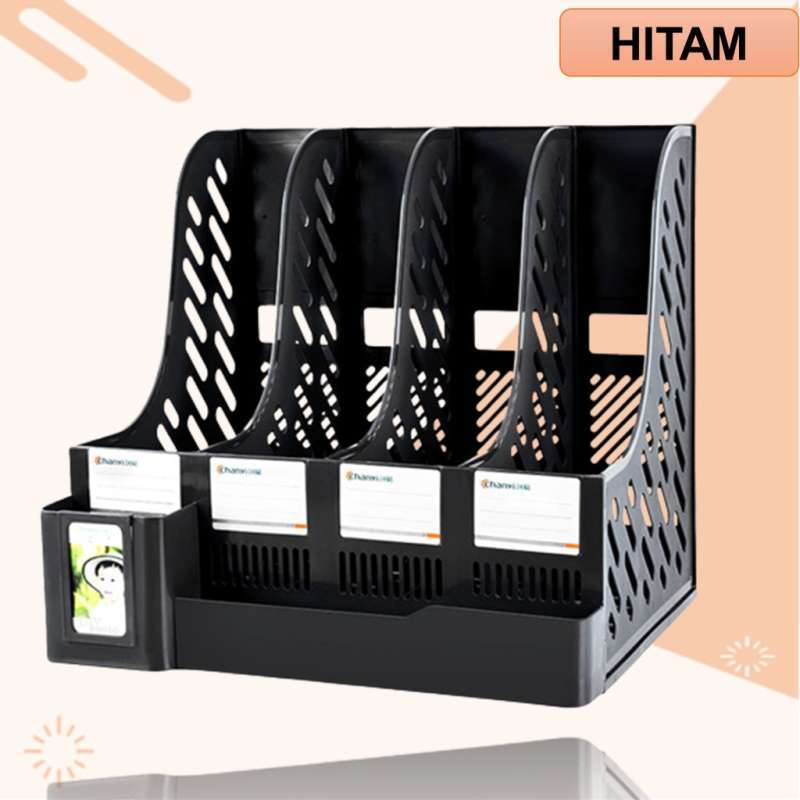 Jual Rak Buku Kotak Penyimpanan Box File Dokumen ATK Keranjang Plastik 4 Sekat di Seller ...