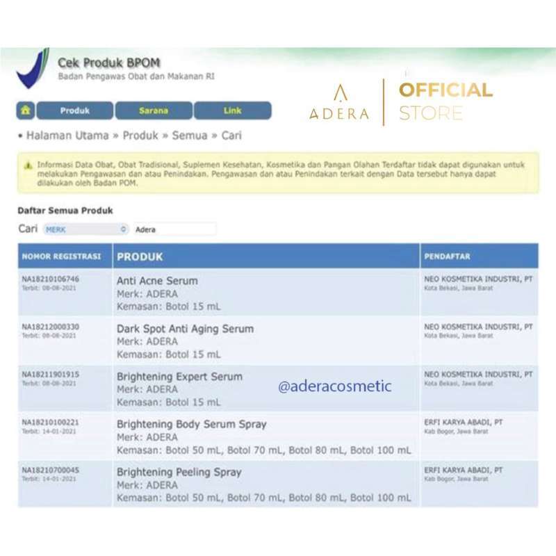 Jual Adera Serum Wajah Glowing Putih Bersih Bebas Jerawat Kusam Flek Bintik Hitam Terdaftar Bpom ...
