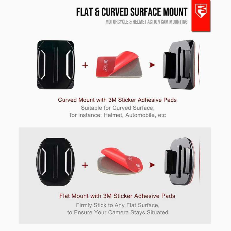 Jual Flat Curved Base Mount Action Cam Mounting Motor Helm Di Seller ...