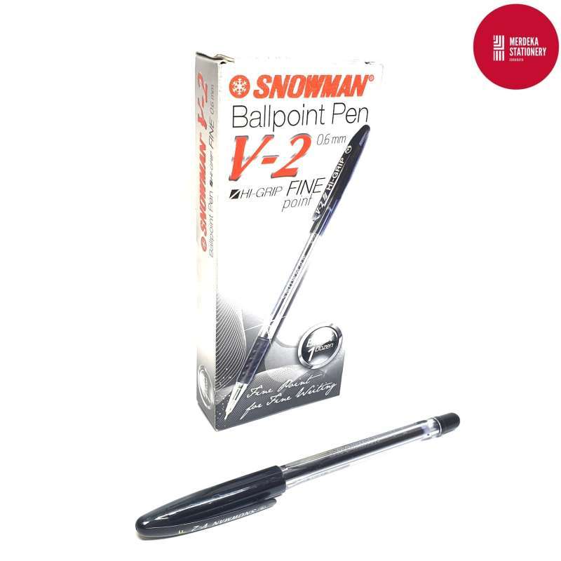 Jual (ISI 12)Pulpen/Bolpen/Ballpoint/Ballpen Snowman V2/V-2(HITAM) 0.6mm FINE di Seller ...