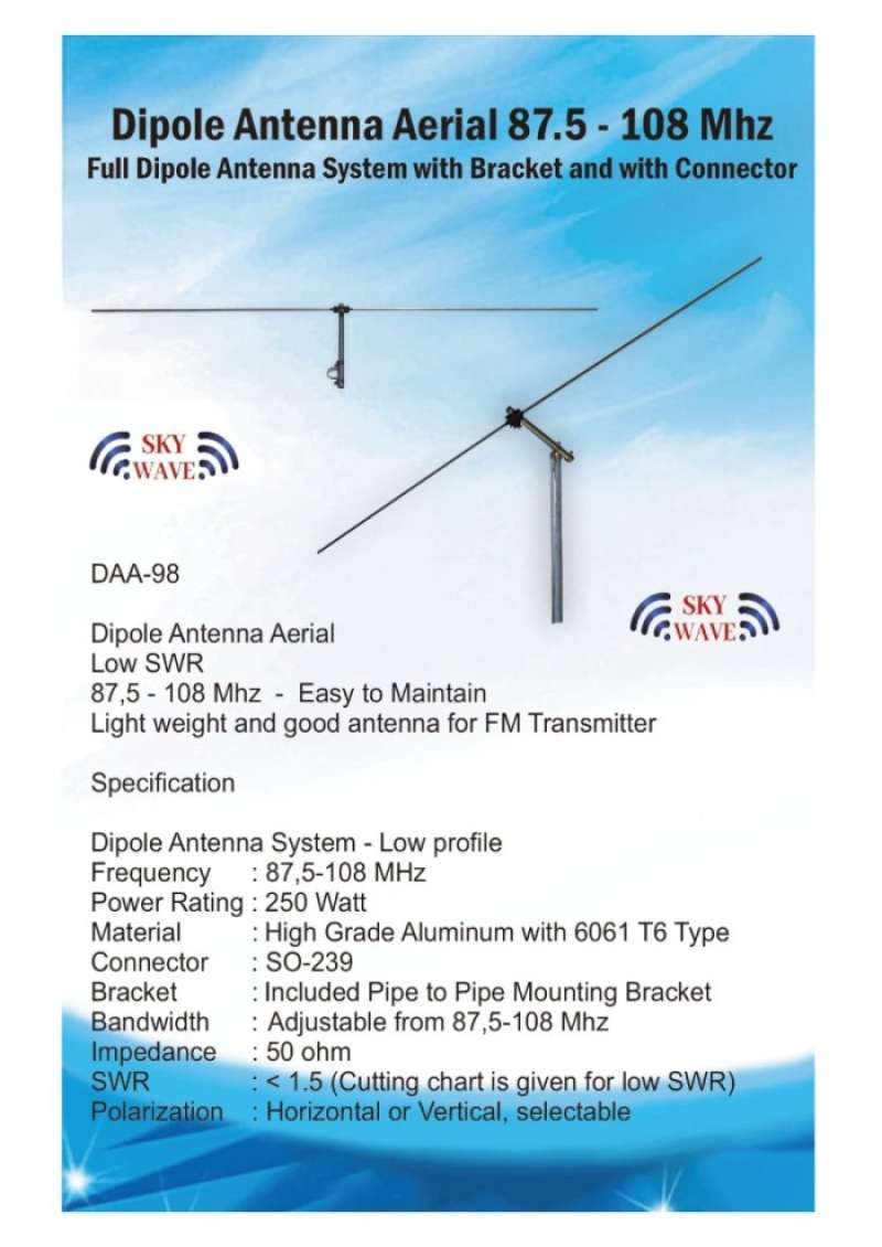Promo Antena Dipole Pemancar Fm 1/2 Lamda 250 Watt Dipol 87.5-108 Mhz Diskon 23% di Seller Grock ...