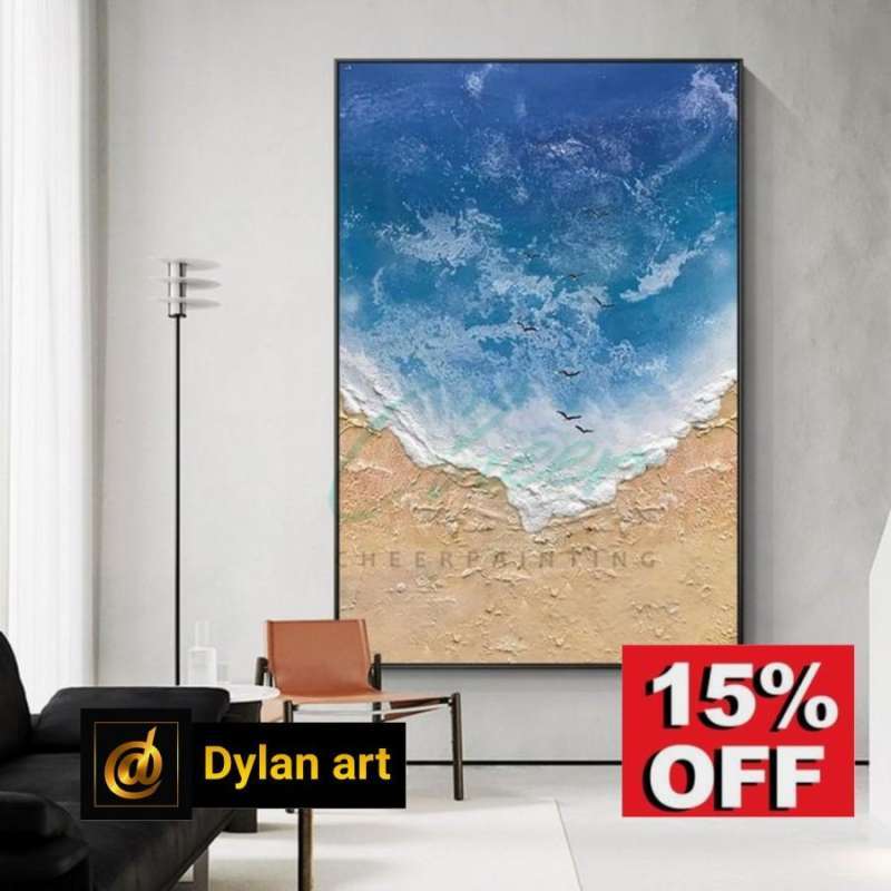 Jual Lukisan Abstrak Modern Hiasan Dinding Aesthetic Texture Laut Biru ...