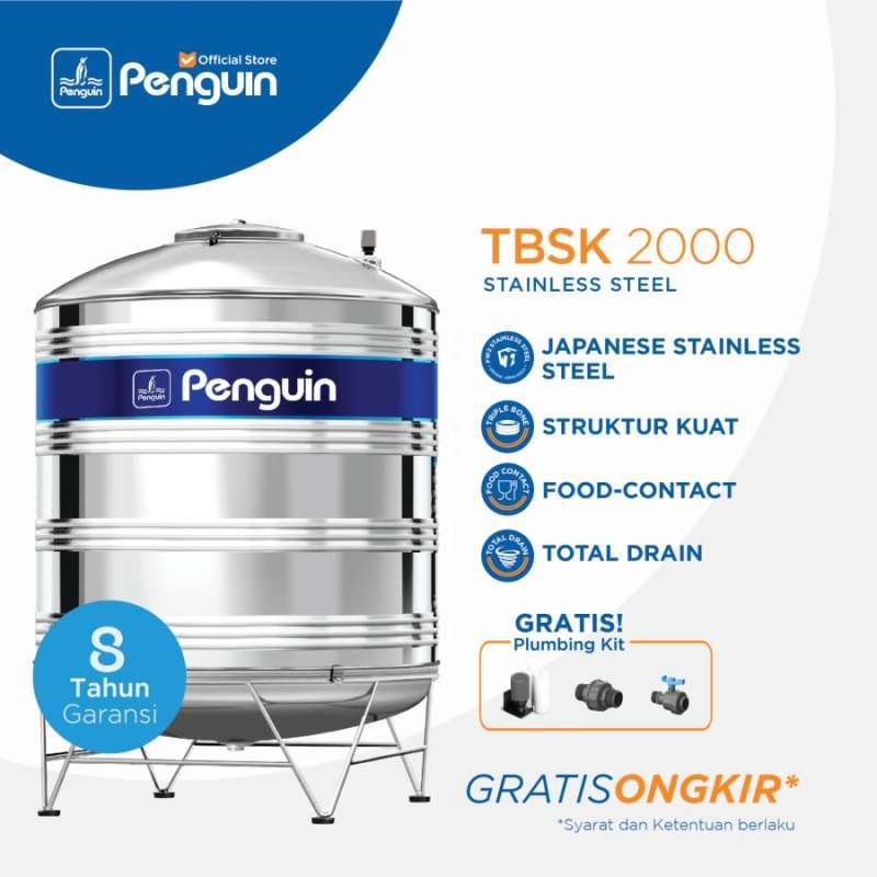 Jual TANGKI AIR PENGUIN TBSK 2000 STAINLESS STEEL Toren Air Tandon Air di Seller Tirta Jaya ...