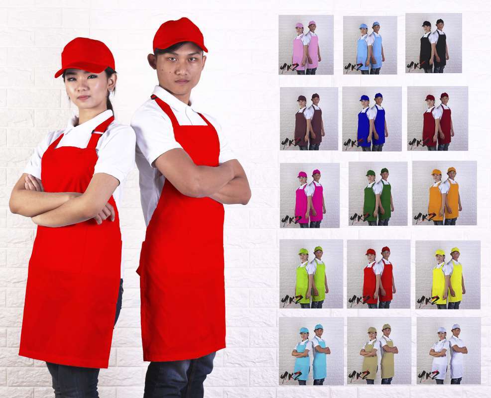 Jual Apron Barista Polos Warna Merah/ Celemek Polos / Apron Kitchen ...