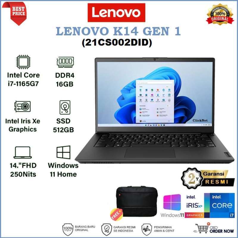 Jual LENOVO K14 GEN 1 21CS002DID Intel I7-1165G7 16GB 512GB SSD FHD WIN11 di Seller ClickNet ...