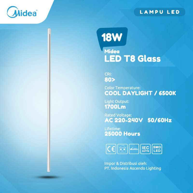 Jual Lampu TL Led T8 18 Watt Glass - Midea - Putih di Seller Garasi ...
