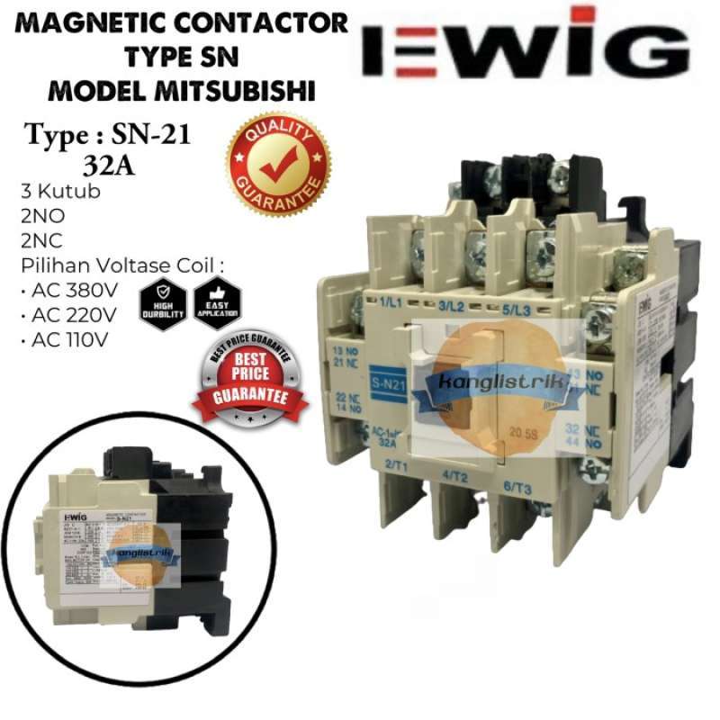 Promo KONTAKTOR CONTACTOR SN 21 VOLTASE 220/380/110vAC EWIG Diskon 23 ...