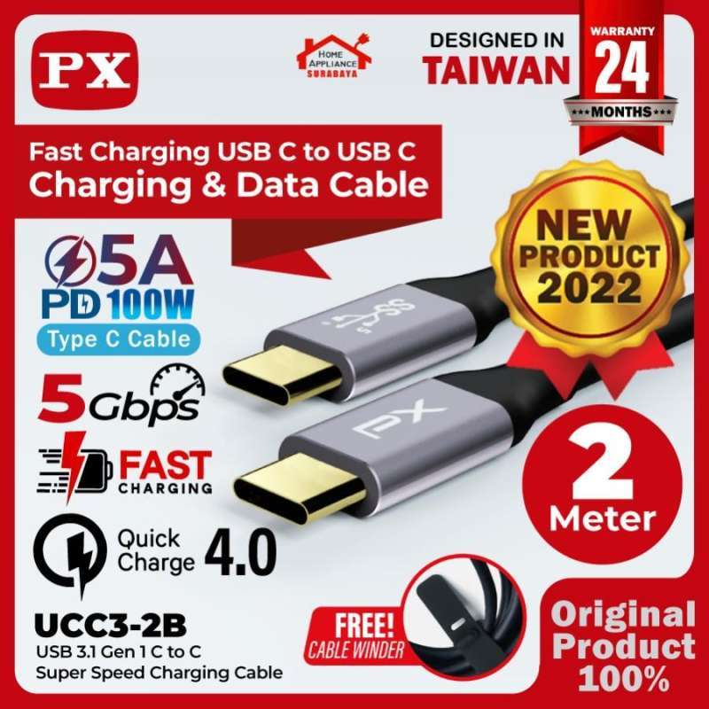 Jual Kabel Data Type C Fast Charging Quick Charge 100W 2 Meter PX UCC3-2B di Seller Home ...