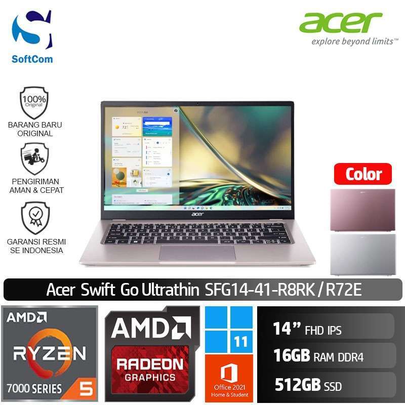Promo Acer Swift Go SFG14 41 R8RK R72E Notebook [Ryzen 5-7530U/16GB ...