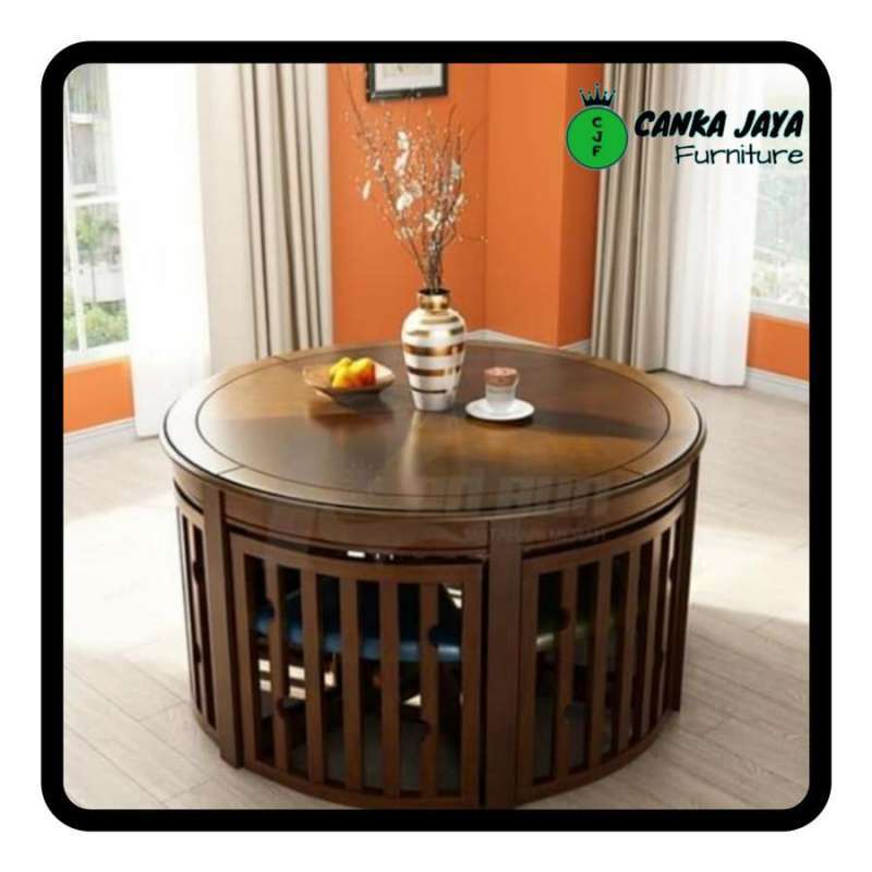 Jual Set Meja Makan Resto Minimalis Model Bulat 6 Kursi Murah Kayu Jati ...