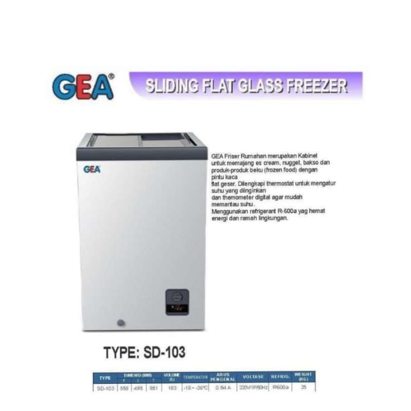 Jual Gea Flat Sliding Glass Freezer SD103 - 100Liter (PALEMBANG) di ...