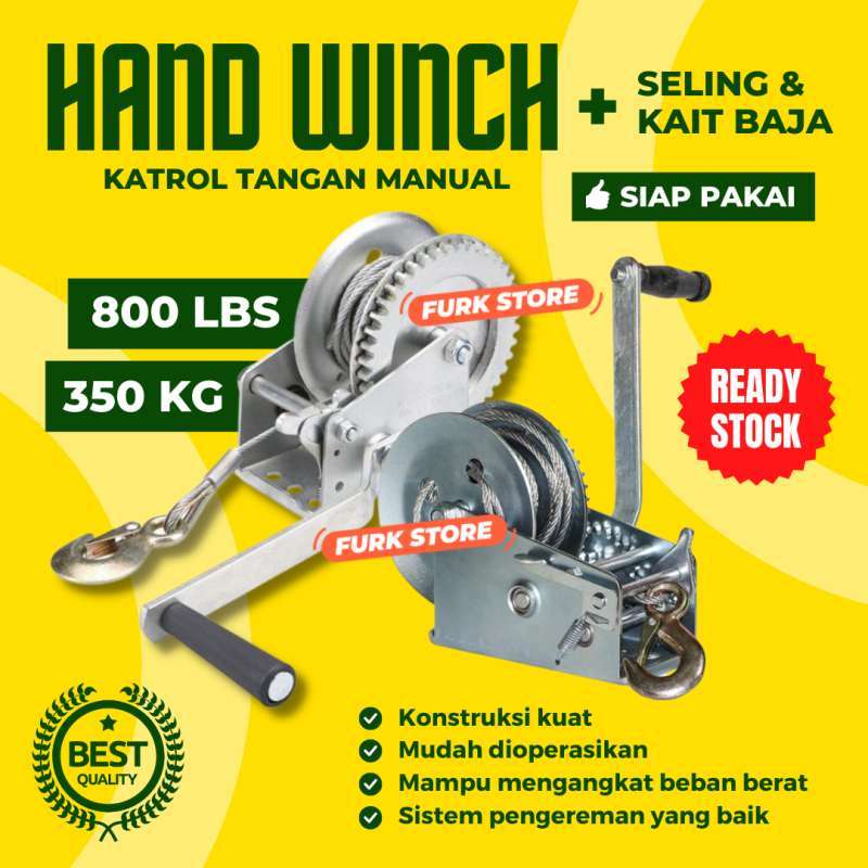 Promo Hand Winch Manual 800lbs + Wire Rope, Katrol Tangan 350kg, Boat ...