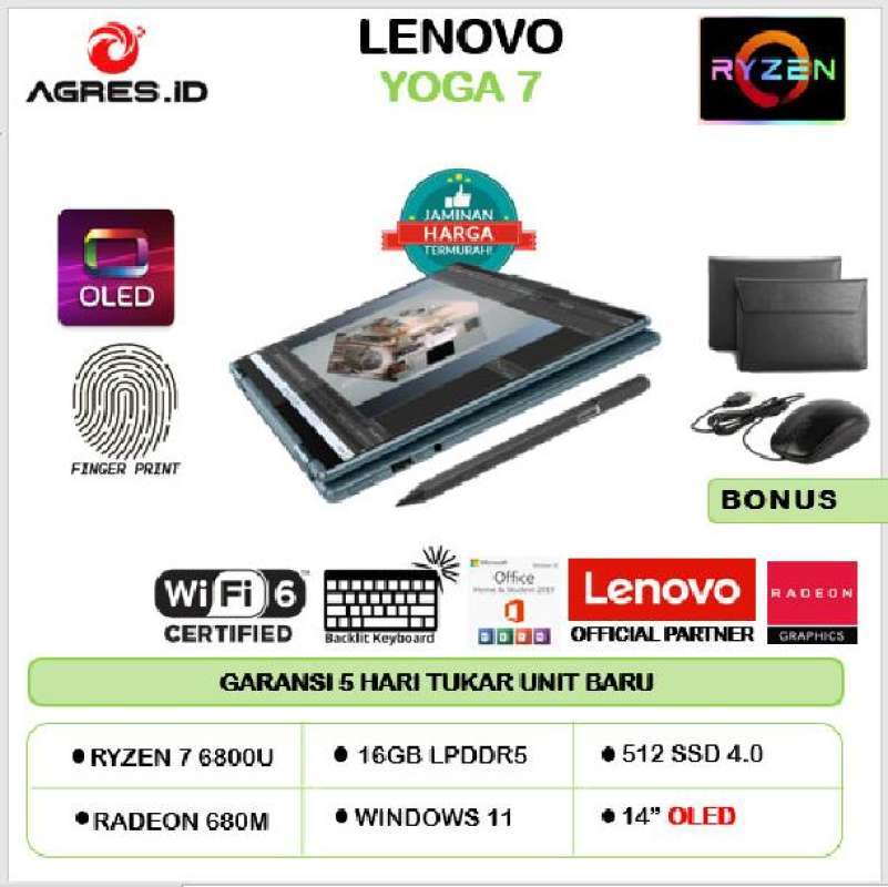Jual Lenovo YOGA 7 OLED 2IN1 TOUCH Pen Ryzen 7 6800U 16gb 512ssd Radeon 680M 14.0 2.8K Backlit ...