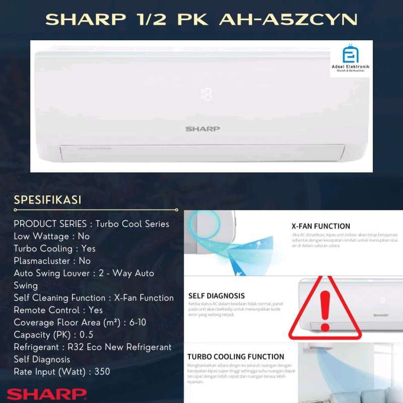 Jual AC SHARP 1/2 PK AH A5ZCYN / A5ZCY UNIT ONLY ATAU +PASANG di Seller adsel elektronik ...