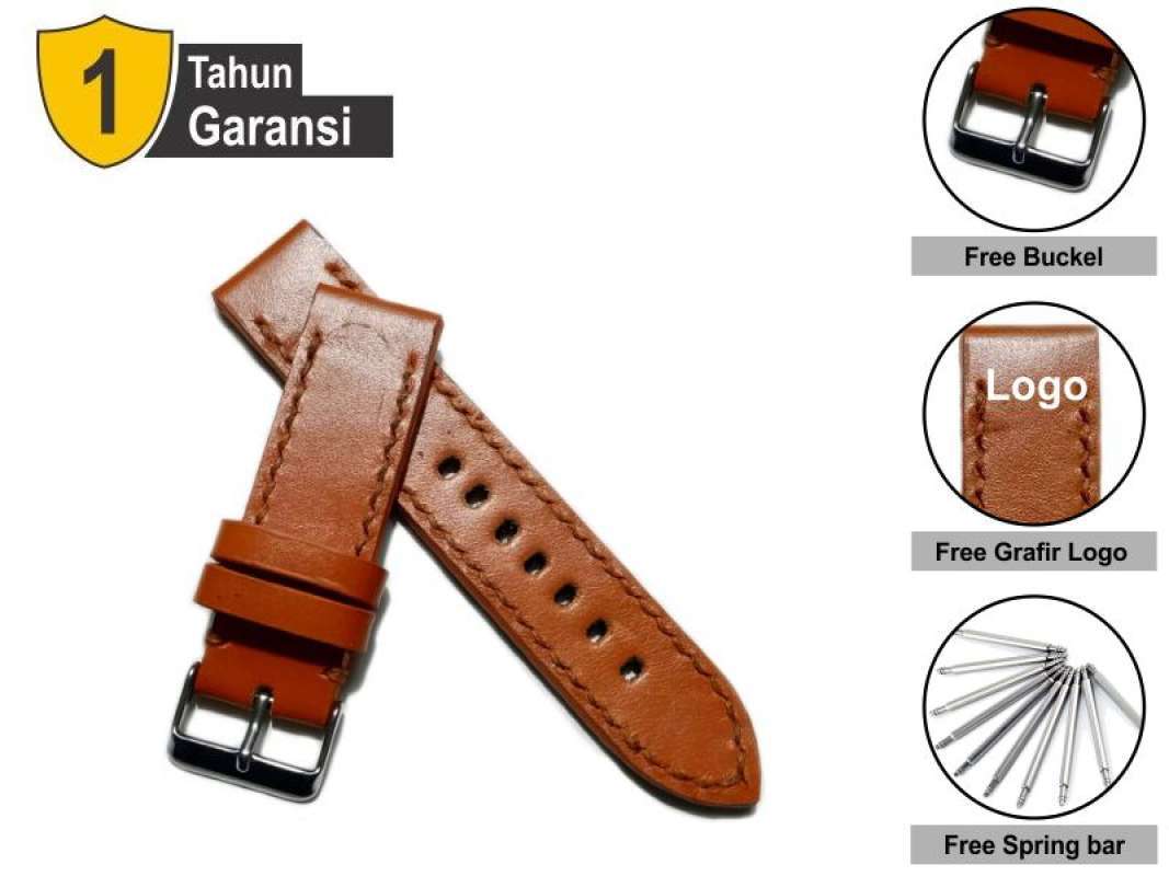 Jual Tali Jam Kulit Asli Sapi Model Aden 1 Custom Grafir Logo Warna Tan ...