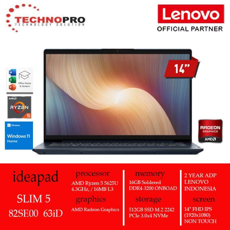Promo Lenovo Ideapad Slim 5 14ABA7 62ID-63ID || Ryzen 5 5625U 8GB 512GB W11+OHS 14.0FHD BLIT 2YR ...