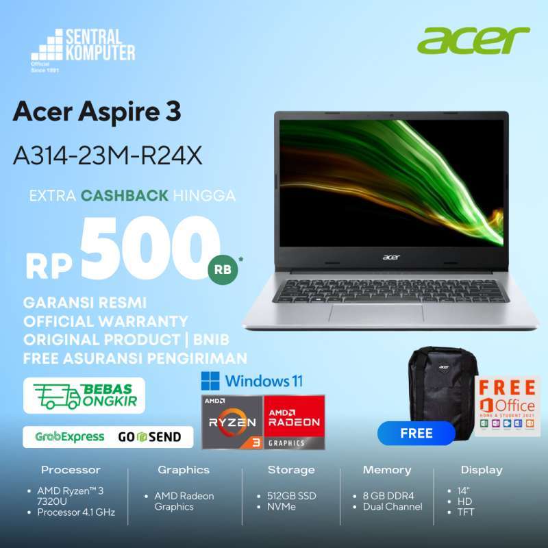 Jual Acer Aspire 3 A314-23m-r24x - Ryzen 3 7320u-8gb-512gb-win 11 & Ohs Di Seller Sentral ...
