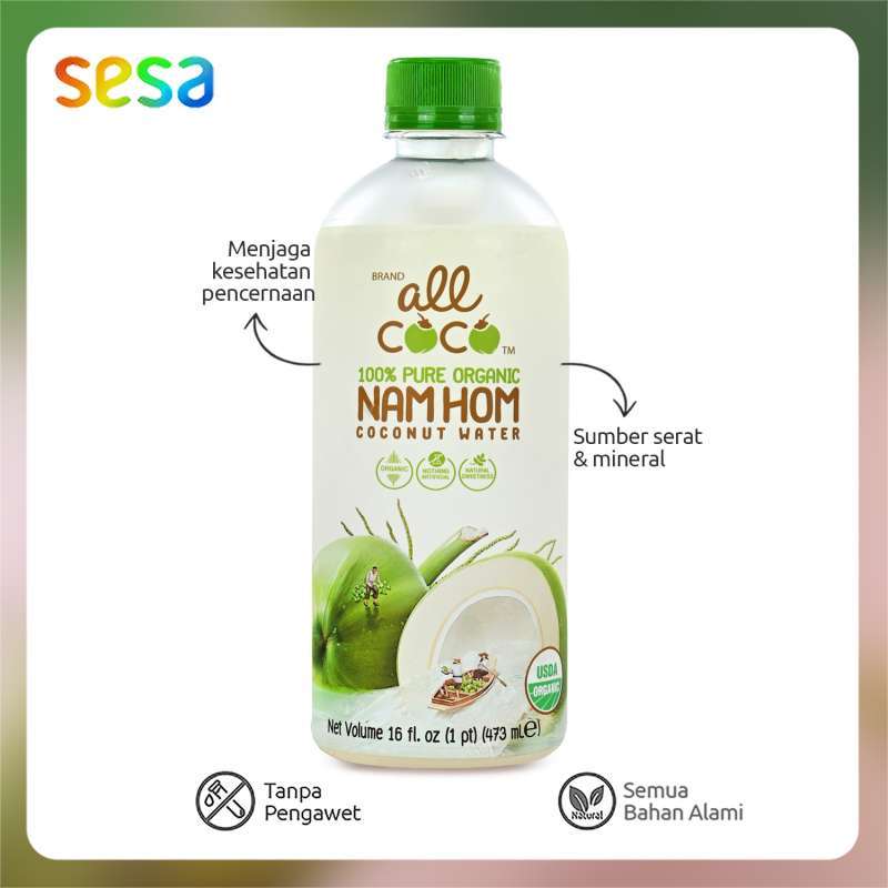 Jual All Coco Nam Hom Organic Coconut Water 473 Ml Di Seller Sesa ...