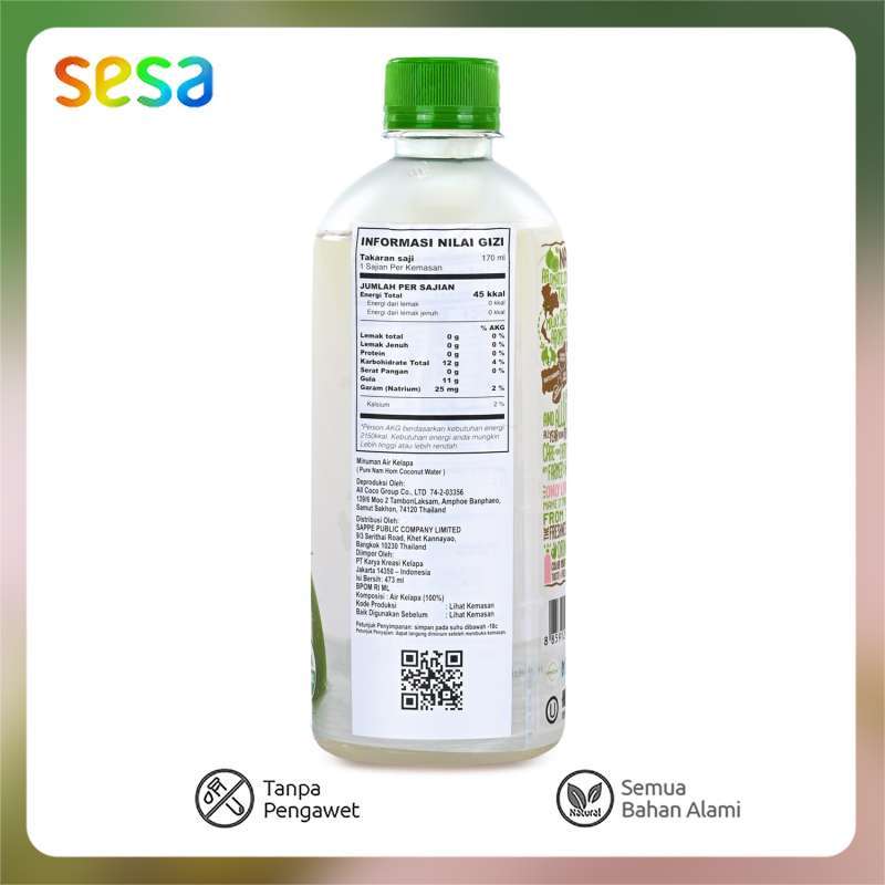 Jual All Coco Nam Hom Organic Coconut Water 473 Ml Di Seller Sesa ...
