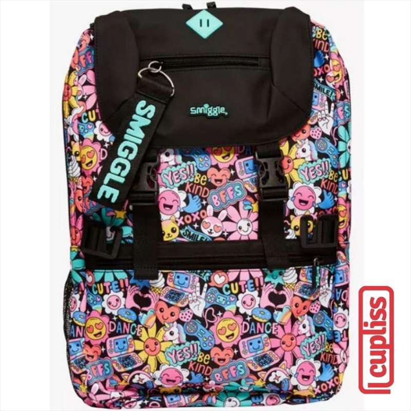 Jual SMIGGLE Backpack 445103 Foldover Bright Black Mix Bag Tas Anak di ...
