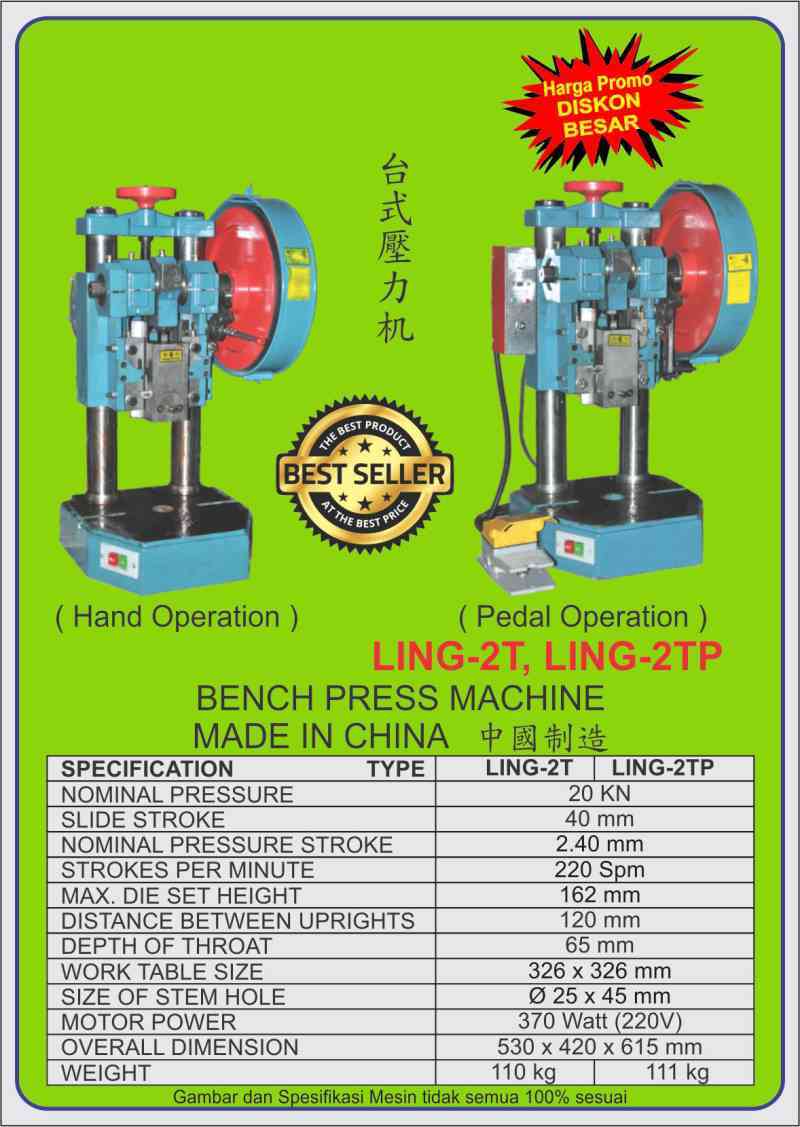Jual Mesin Pon Press Pedal 2 Ton Bench Press Stamping Machine AKS ...