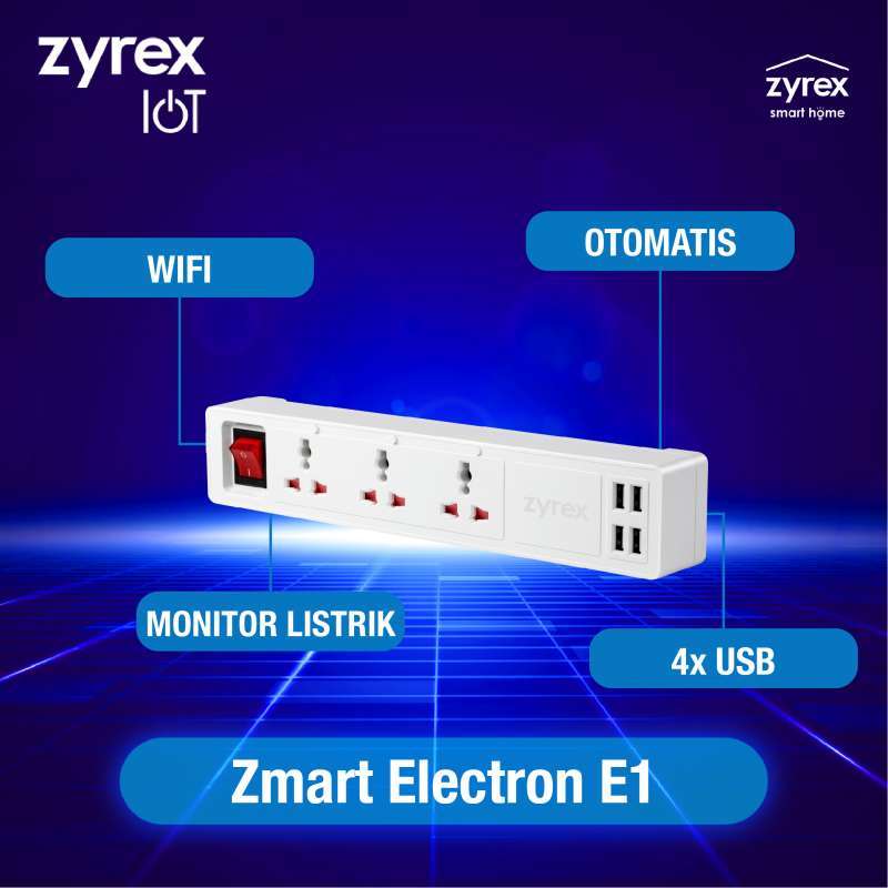 Jual Stop Kontak Colokan Listrik Pintar Iot Zyrex Zmart Electron E1 3 Soket Universal Usb Wifi ...