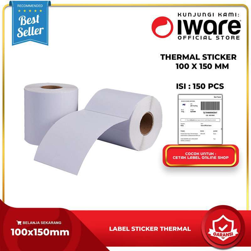 Jual Iware Kertas Label Sticker barcode thermal 100x150mm isi 150 ...
