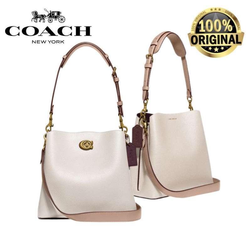 Promo Tas COACH Willow Bucket Bag Crossgrain Leather Ivory Diskon 27% ...
