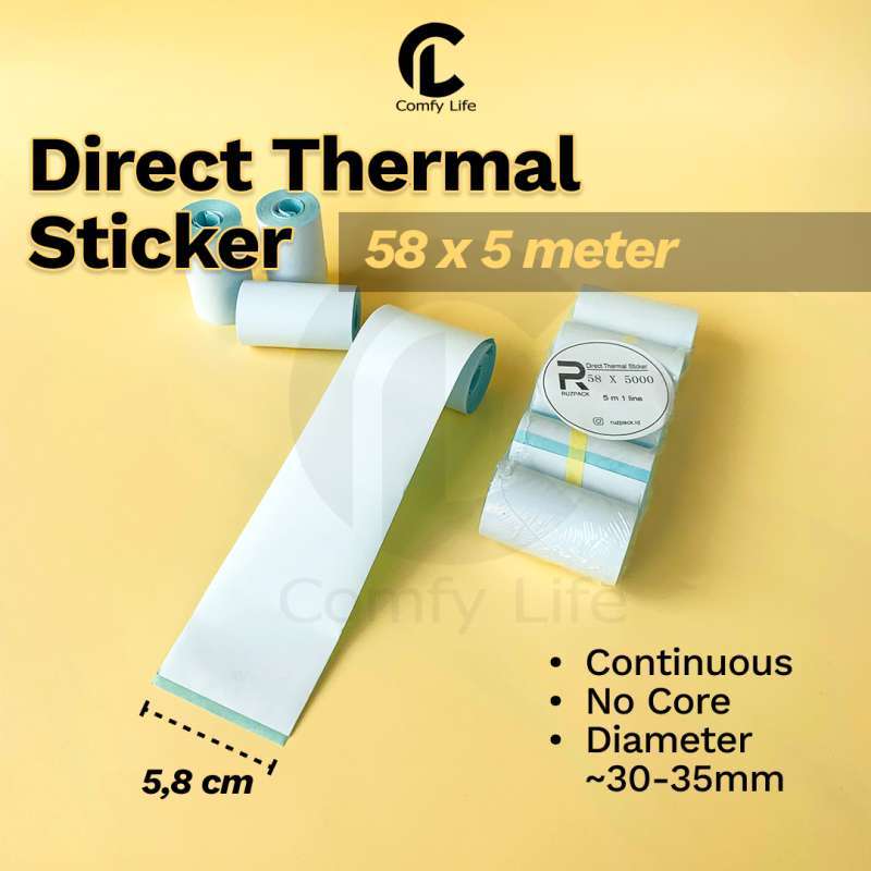 Jual DIRECT THERMAL STICKER [58x5METER] KERTAS LABEL STIKER BARCODE ...