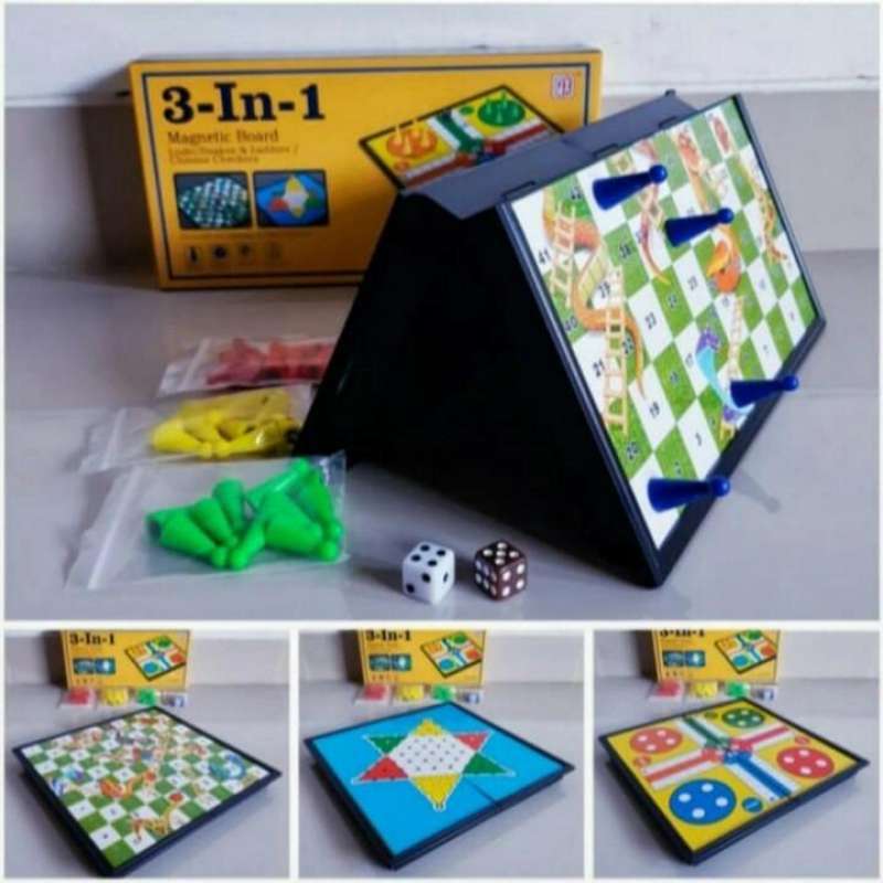 Jual Mainan Papan Magnet Magnetic Board Game 3 in 1 Ludo Halma Ular ...