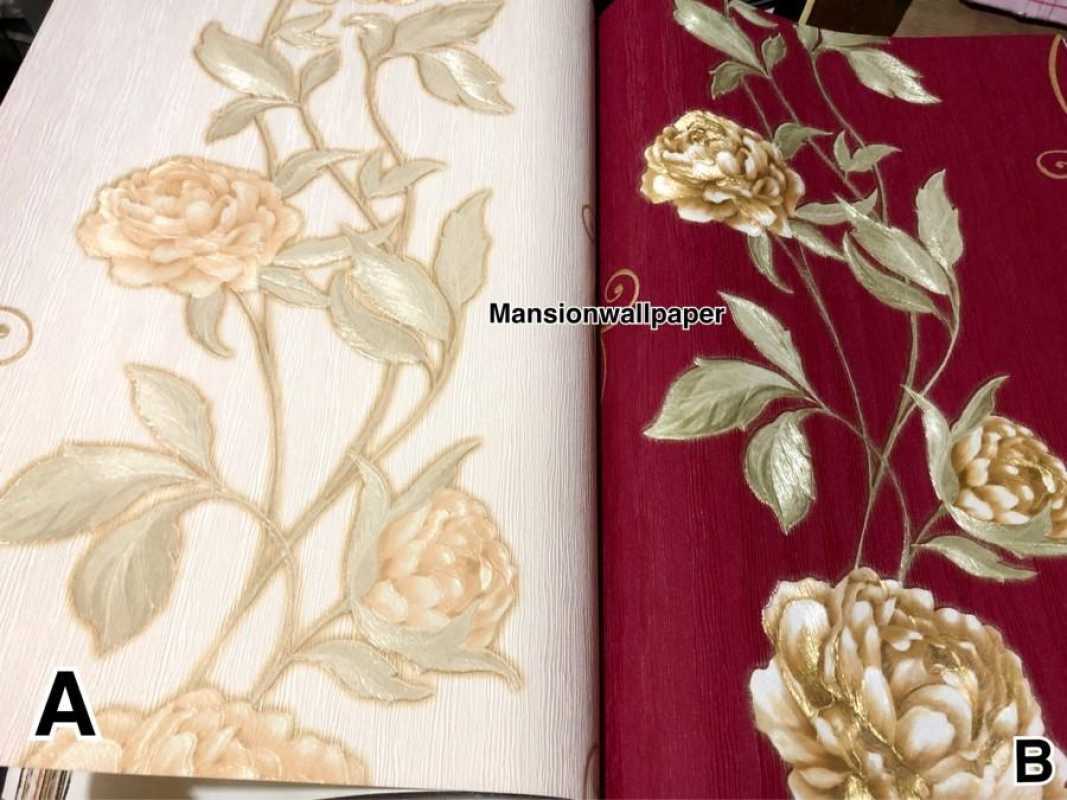 Jual Wallpaper Dinding Bunga Sulur Ulir Merah Putih Hitam Emboss di ...