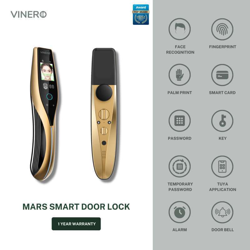 Promo Vinero Mars Automatic Smart Door Lock Fingerprint 3D Face ...