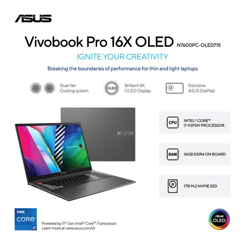 Jual Asus N7600PC-OLED715 Grey [i7-11370H|RAM 16GB|SSD 1TB|NVidia 4GB ...