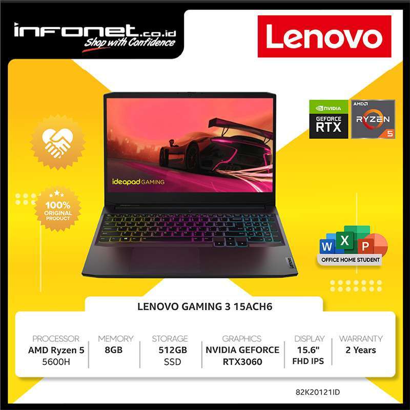 Jual LENOVO IDEAPAD GAMING 3 15ACH6 RYZEN 5 5600H 8GB 512 SSD NVME RTX3060 15 6 FHD IPS 165HZ