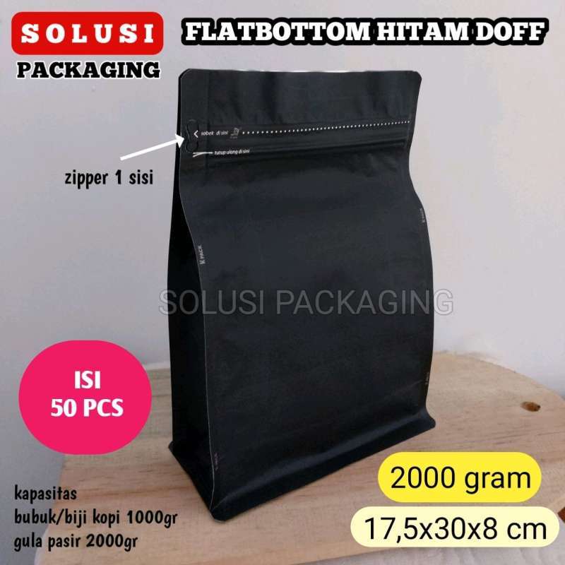 Jual ISI 50 PCS FLAT BOTTOM GUSSET KPACK HITAM 2000Z KEMASAN BIJI KOPI ...