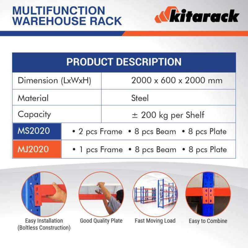 Jual Warehouse Rack Kitarack Ms2020 2 Meter Rak Gudang Light Duty 4 ...