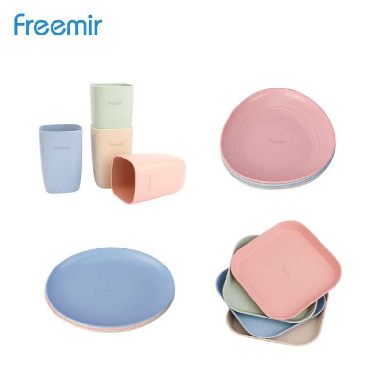 Promo freemir Set Perlengkapan Makan Piring Mangkok Gelas Wheat Straw ...