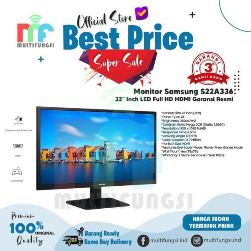 Promo LED Monitor Samsung 22 S22A336 HDMI LS22A336NHEXXD - Garansi Resmi Diskon 10% di Seller ...