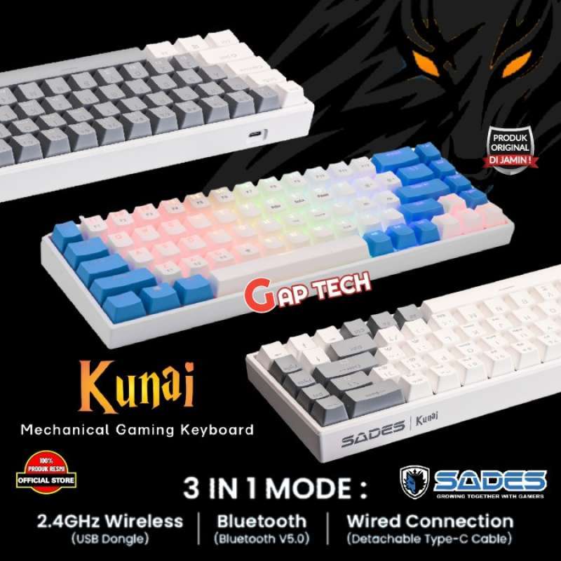 Promo SADES KUNAI 3 in 1 Connection Mechanical Gaming Keyboard Original ...