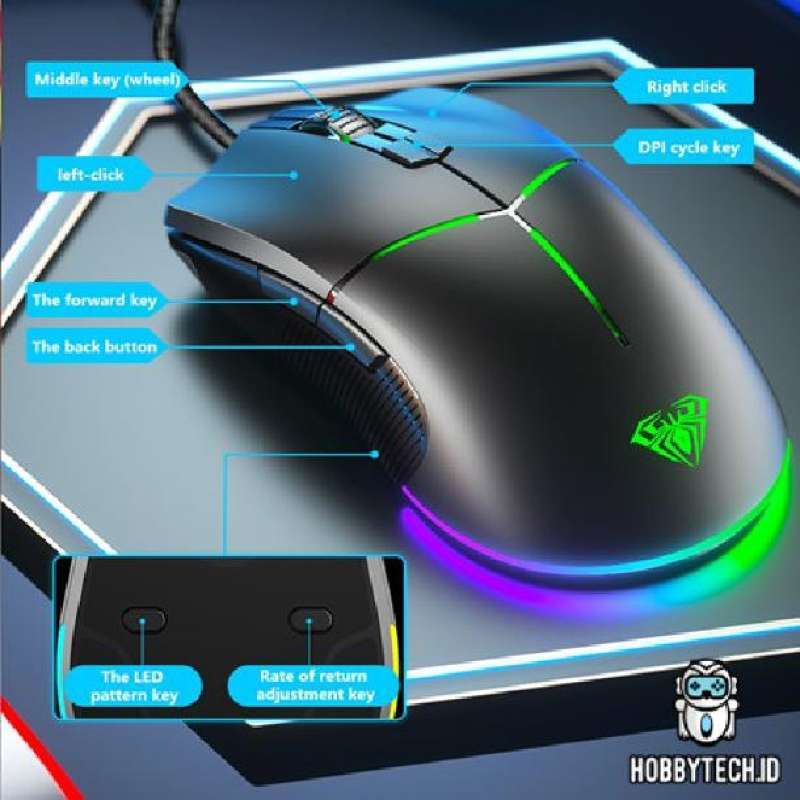 Jual Aula Mouse Gaming F820 Slanted Eyes 6400DPI - 6Gear DPI - Hitam di ...