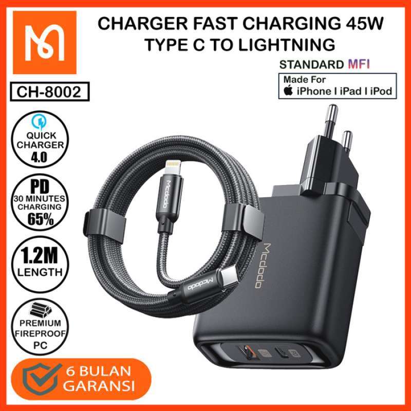 Promo MCDODO CH-8002 Charger Iphone Lightning Dual Port Usb A + Type C ...