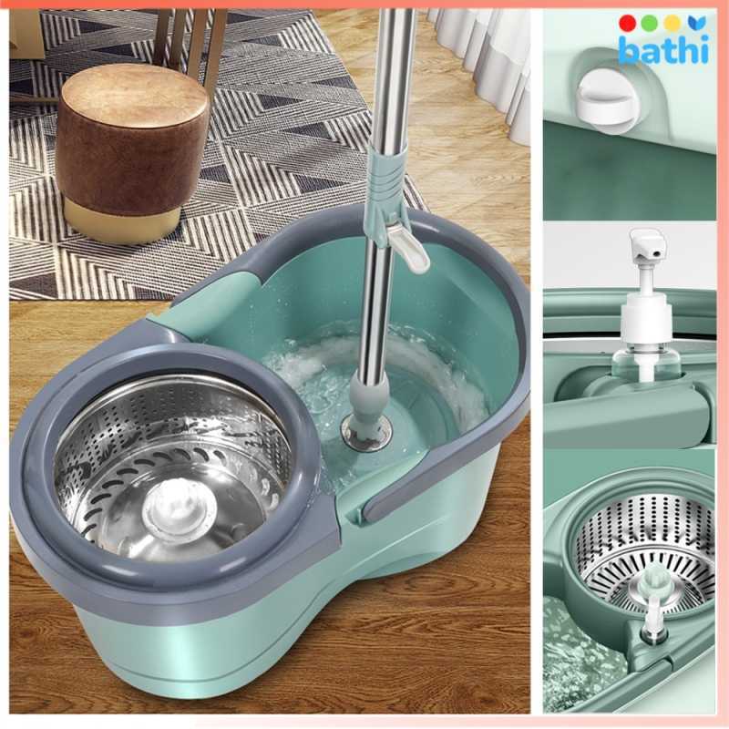 Promo Pel Lantai Putar Otomatis dan Ember Magic Spin Mop Stainless ...