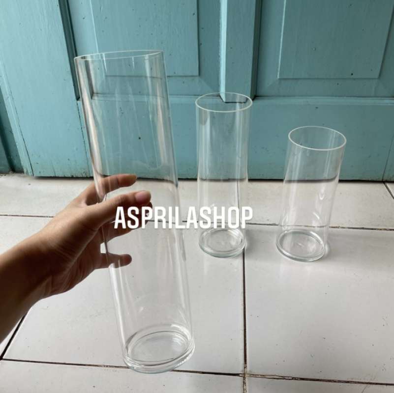 Promo vas bunga tabung tebal tinggi 30cm diameter 8cm murah pot kembang ...