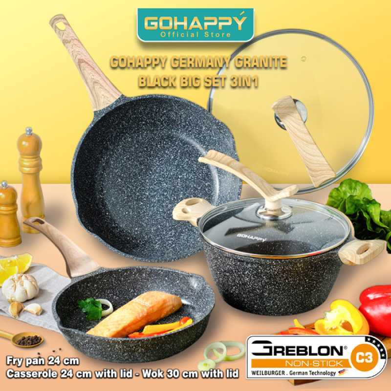Jual Panci set Gohappy Big Set Germany Black Granite 3pcs granit hitam ...