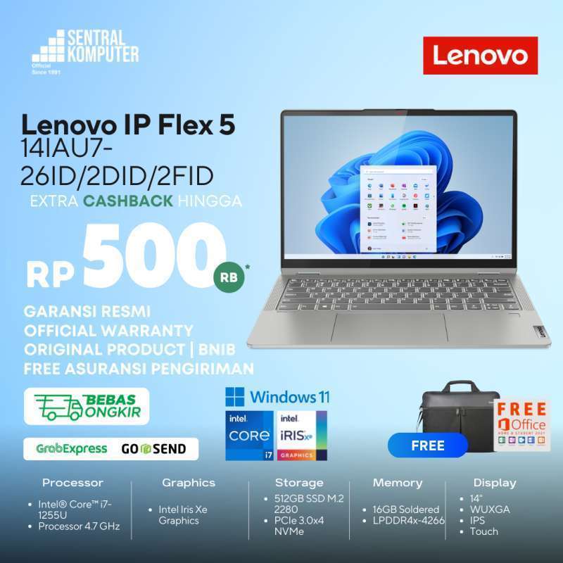 Jual Lenovo Flex 5 14IAU7 2FID - i7-1255U-16GB-512GB-Win 11 & OHS di Seller Lenovo Authorized ...