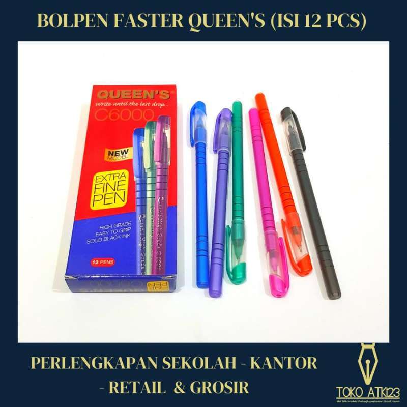 Jual Ballpoint / Bolpen / Pulpen Faster Queen's C6000 Extra Fine Tip ...