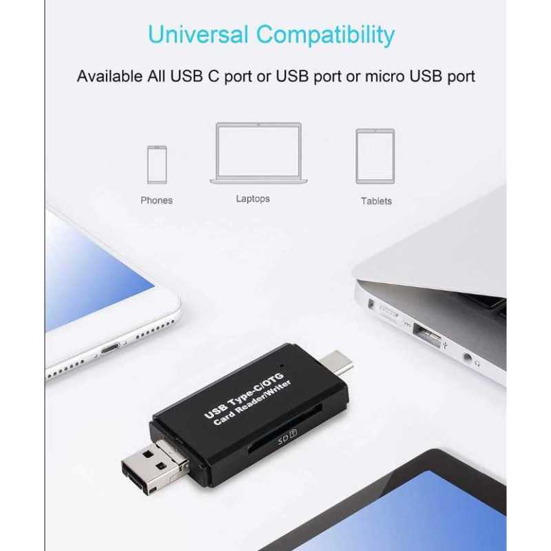 Jual GLO - XZT Memory Card Reader OTG 3in1 USB Type C+USB Type A+Micro USB YC320 Warna Hitam di ...