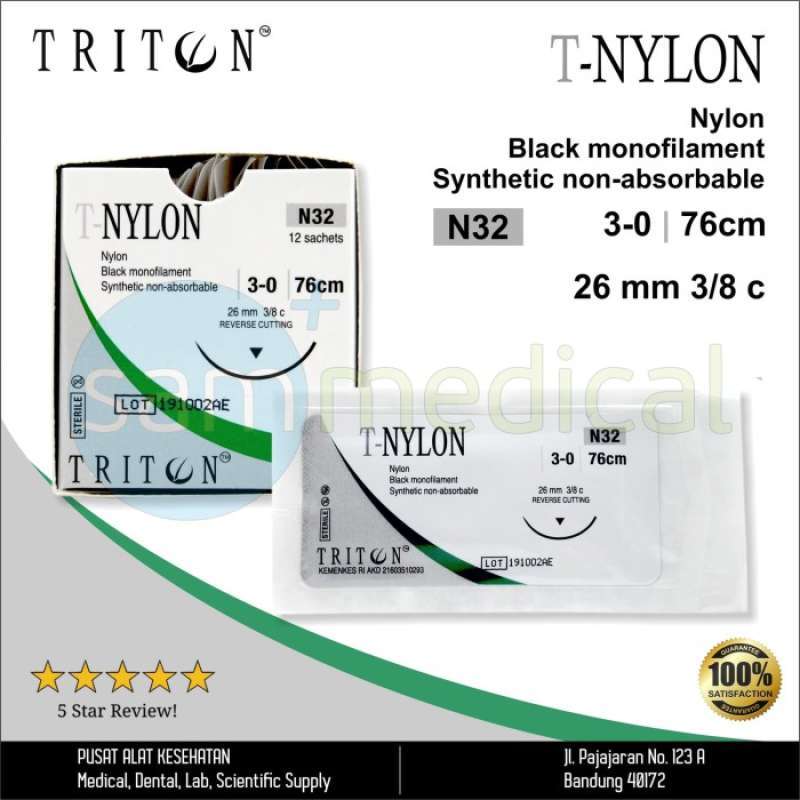 Jual Triton Benang Nylon plus Jarum Cutting 3 per 0 Benang Operasi di Seller SAM MEDICAL ...