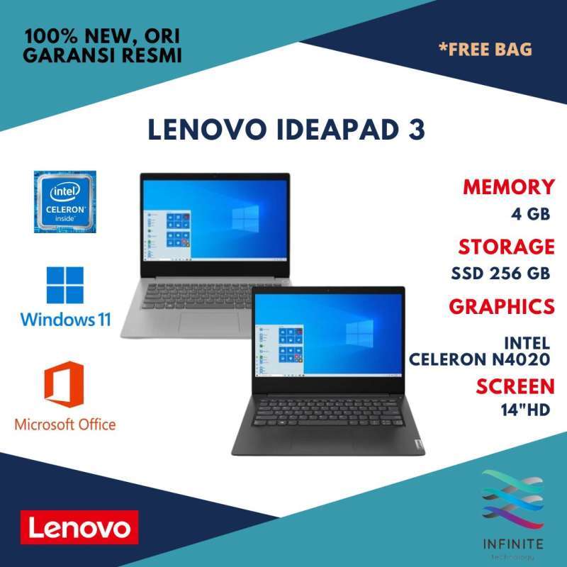 Jual Lenovo IdeaPad 3 IP3 47ID 49ID N4020 4GB SSD 256GB W10 OHS 14 FHD ...